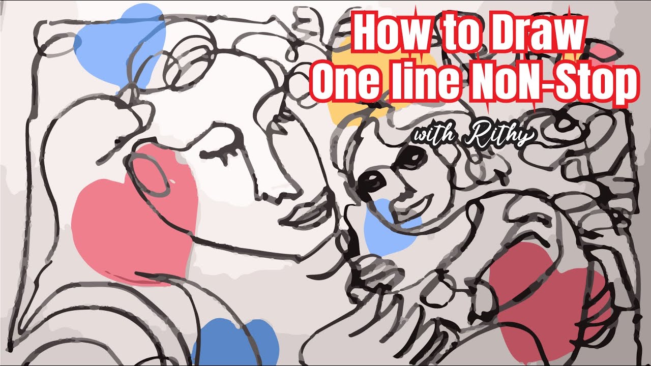 How to draw non stop MOTHER drawing, one line drawing. - YouTube