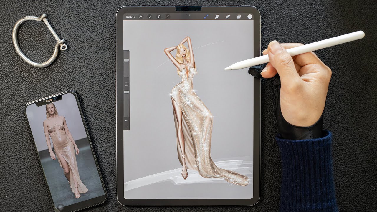 Fashion illustration tutorial:Quick sketch for sequin dress - YouTube