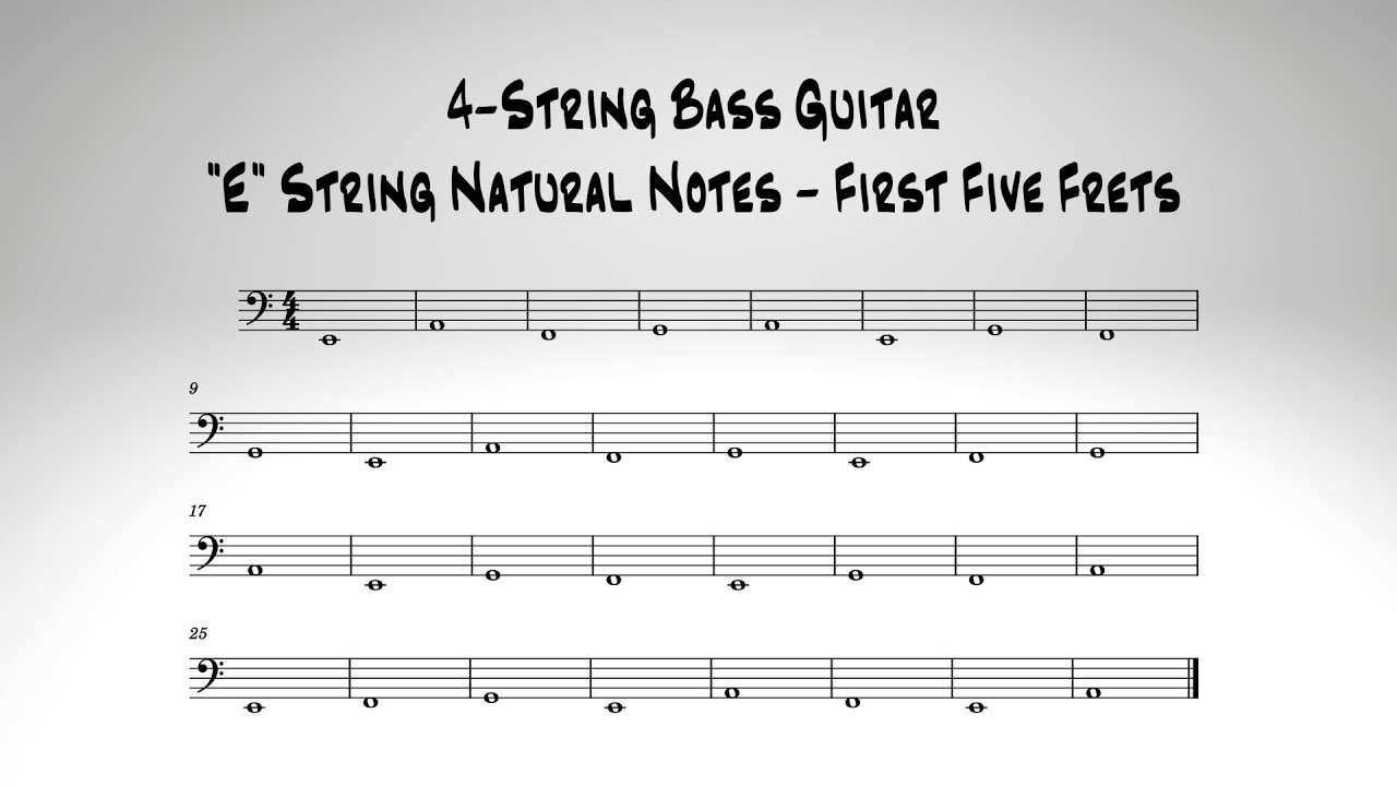 Beginner Bass Sight Reading | First 5 Frets on the "E" String | Natural ...