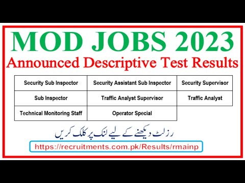 MOD Announced Descriptive Test Results | Sub Inspector, Security Sub ...