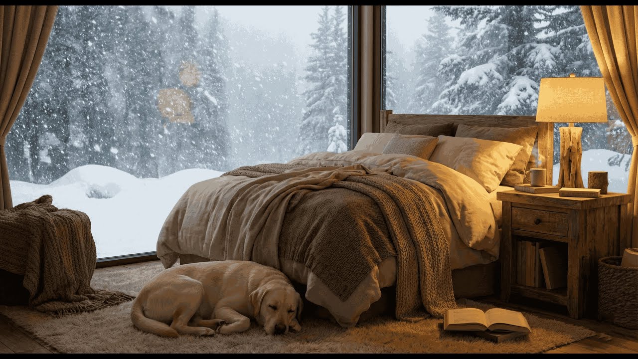Cozy Winter Bedroom Ambience ️ Heavy Blizzard Sounds Outside & Warm ...