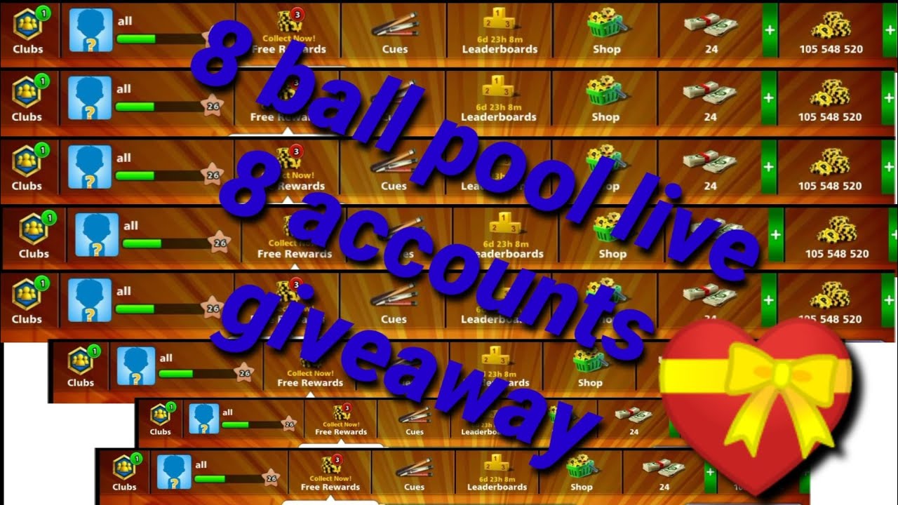 8 Ball pool live account 8 giveaway 100 million - YouTube