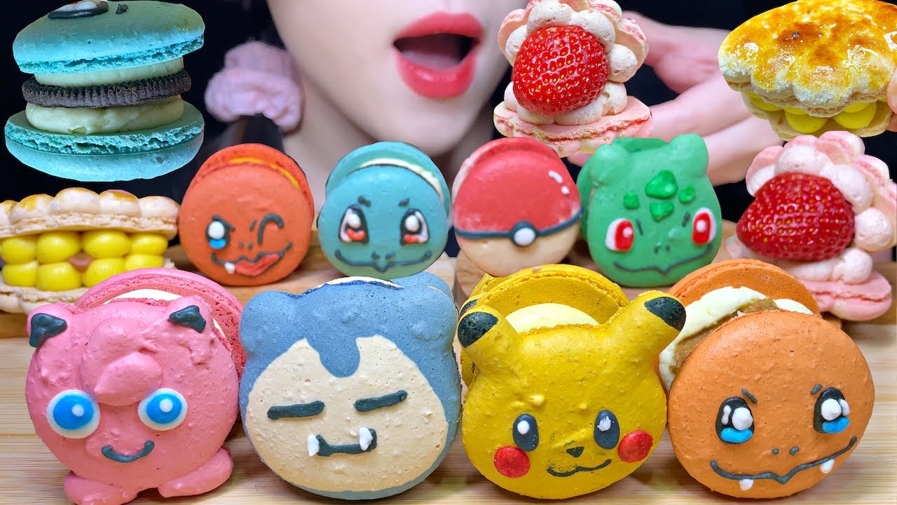 ASMR POKEMON MACARON PARTY*CHARACTER MACARON,SEASHELL MACARON MUKBANG ...