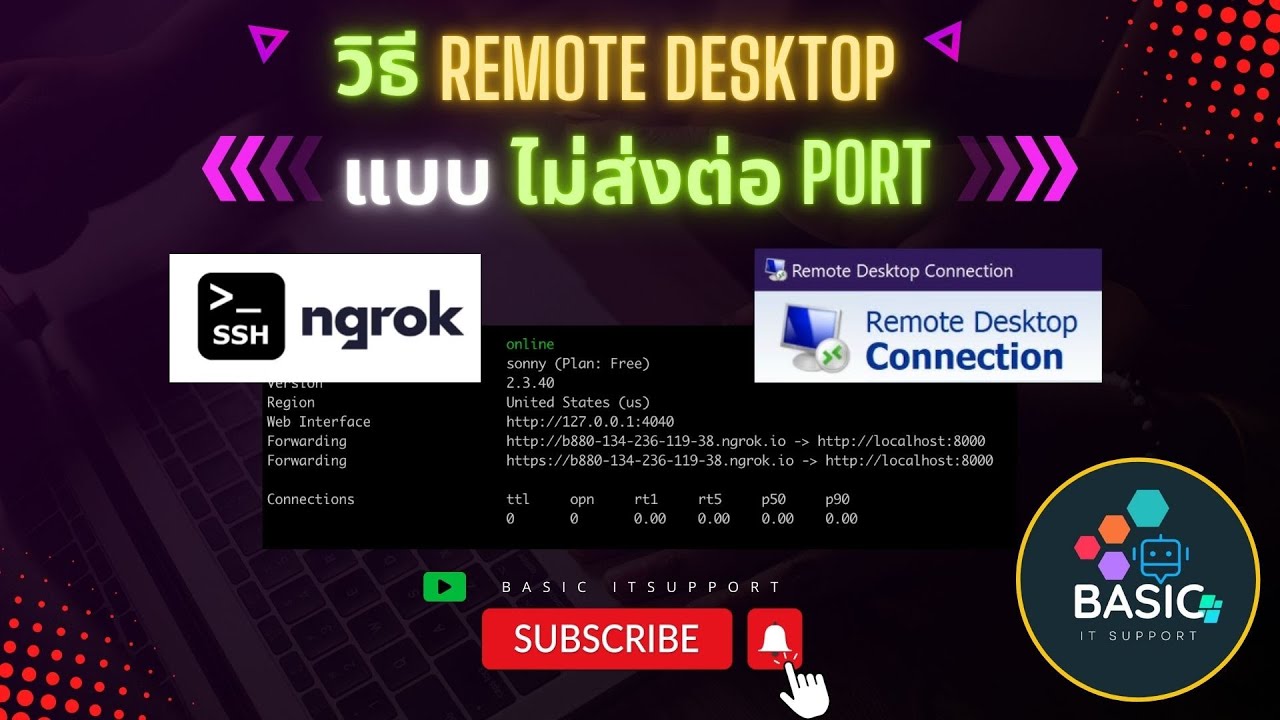 วิธี Remote Desktop แบบไม่ส่งต่อ Port ผ่าน ngrok - YouTube