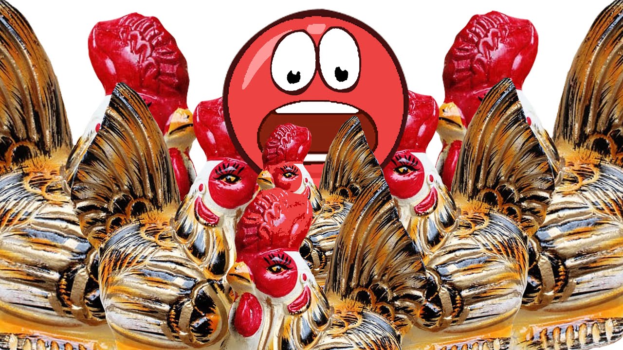 ASMR CERAMIC CHICKEN PIGGY BANK EATING with RED BALL 4 MUKBANG ...