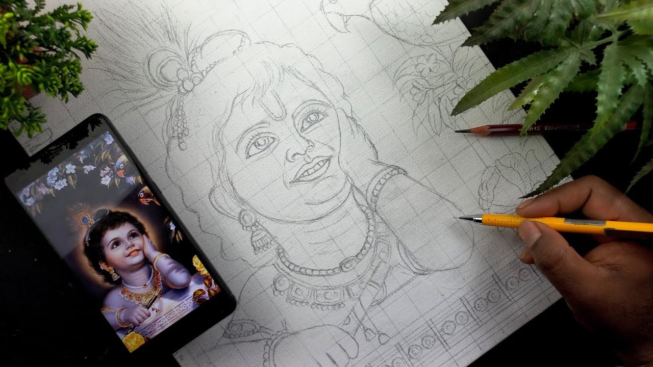 Lord Krishna Drawing 😃💙, How to draw lord Krishna, Canvas Drawing ...