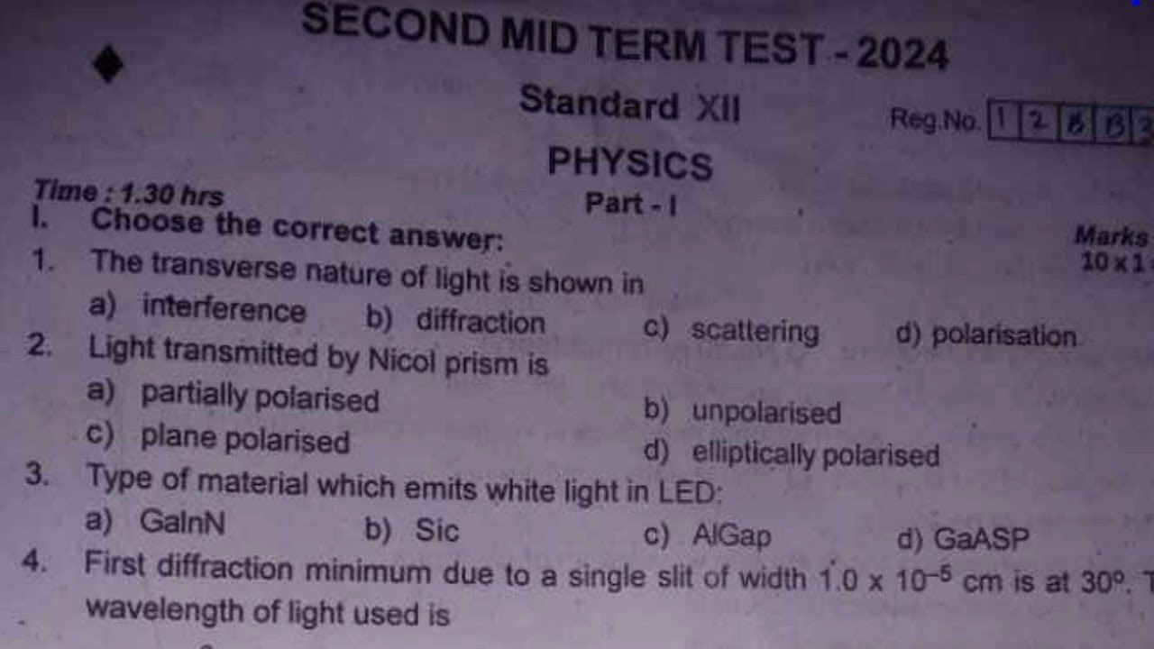 12th physics second midterm exam original question paper 2024 - YouTube