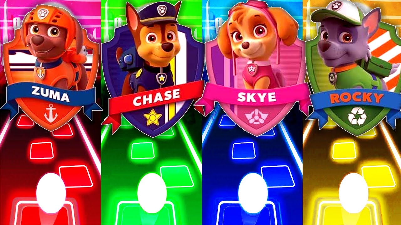 Paw Patrol | Zuma vs Chase vs Skye vs Rocky | Tiles Hop EDM Rush - YouTube