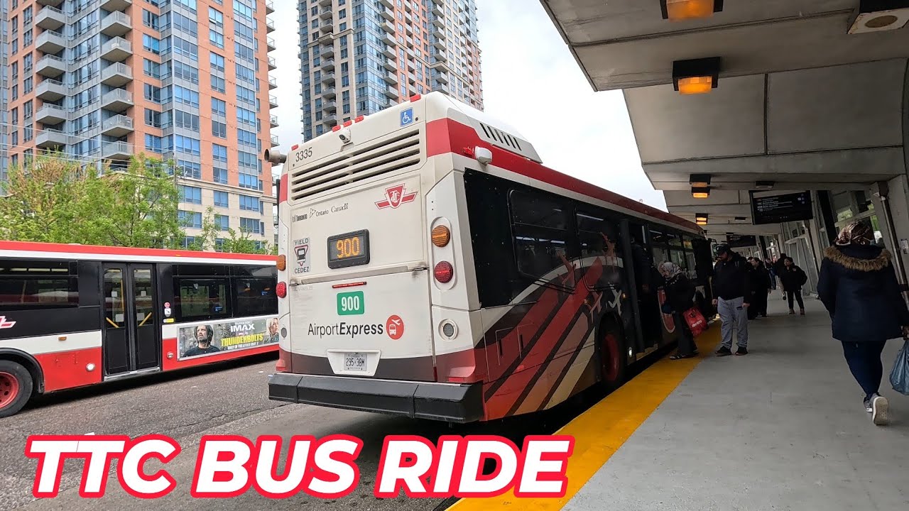 TTC 900 Airport Express Bus Ride from Pearson Terminal 1 to Kipling ...