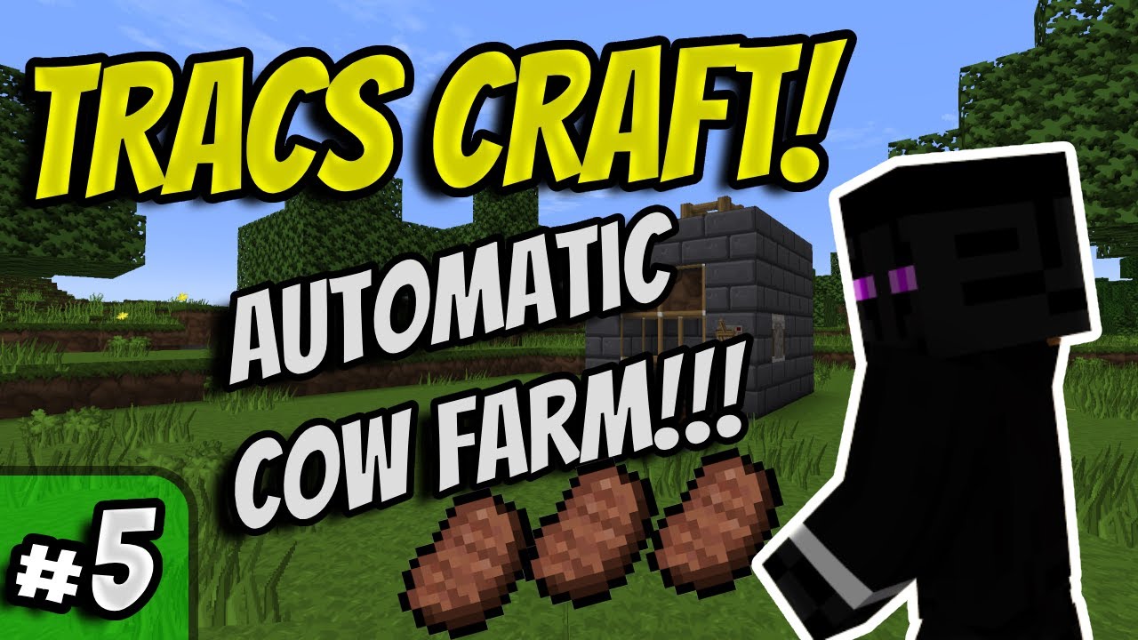 Minecraft Survival (TracsCraft!) - EP05 - AUTOMATIC COW FARM!!! - YouTube