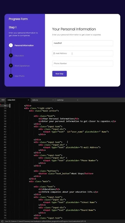 Multi Step Form With Step Progress Bar In Html Css And Javascript Youtube 