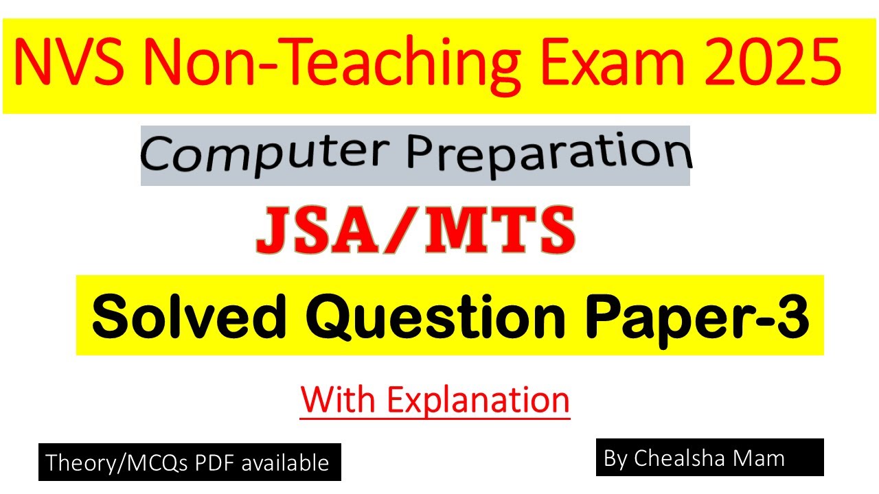 NVS JSA/MTS Previous Year Paper 3 |NVS Non Teaching Exam |NVS Non Teaching PYQ Computer Question ...