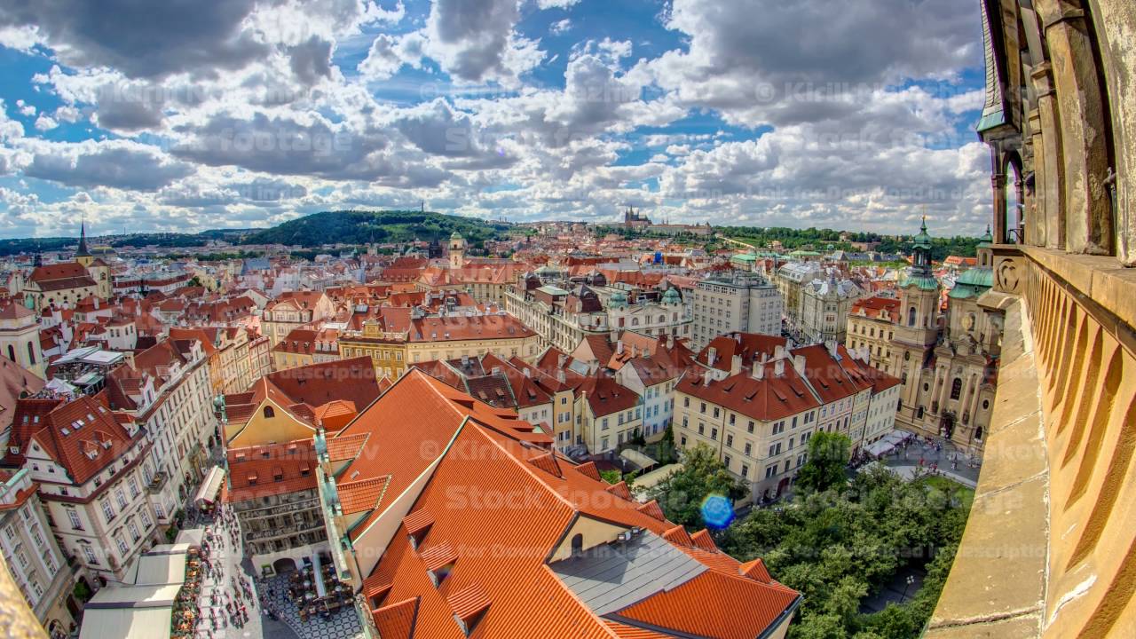aerial panoramic view of Old Town Square neighborhood timelapse in ...