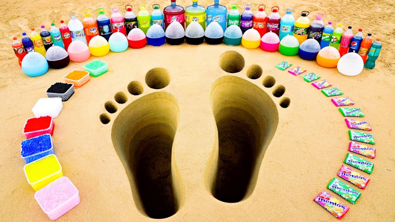 Giant Toothpaste Eruption from Feet pit, Fanta, Giant pepsi, Balloons ...