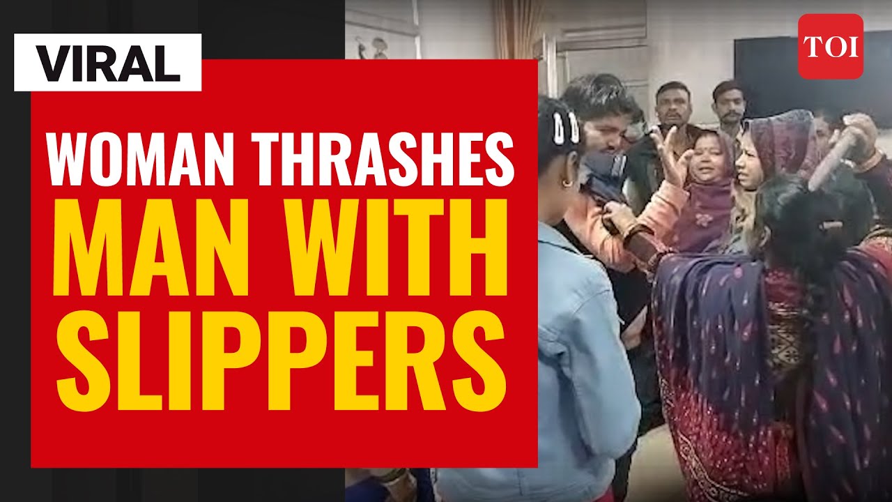 Viral video | Woman thrashes man with slippers - YouTube