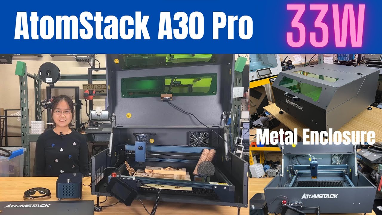 AtomStack A30 Pro 33W laser engraver with AC1 camera, F3 cutting panel ...