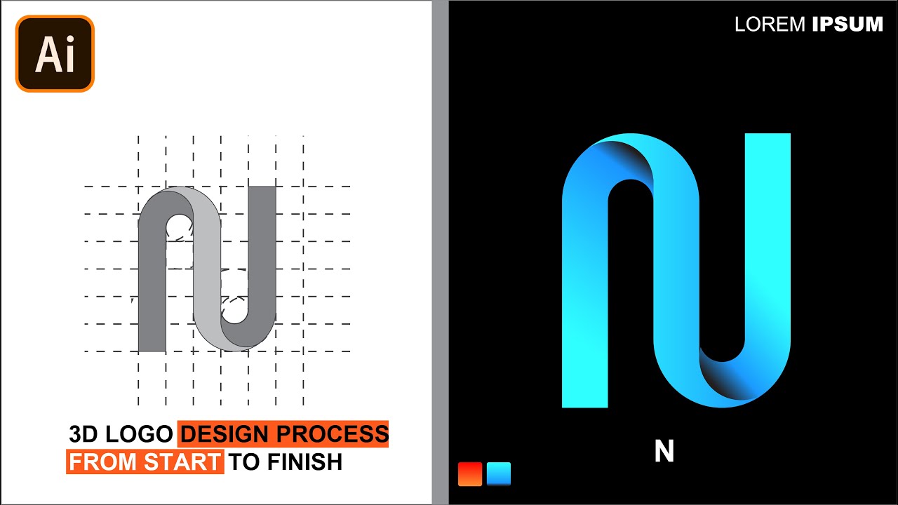 The Modern (N) Logo Design Process In Adobe Illustrator Tutorial |Grid ...