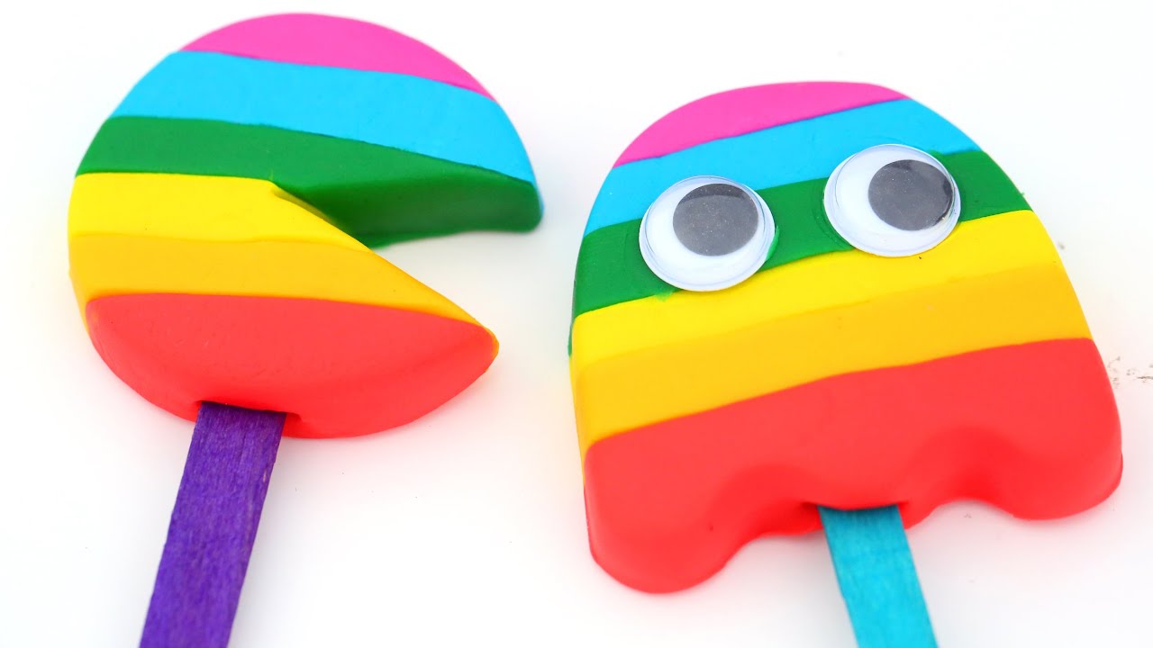 DIY How To Make Play Doh Pac Man Rainbow Popsicles With Pac Man Molds ...