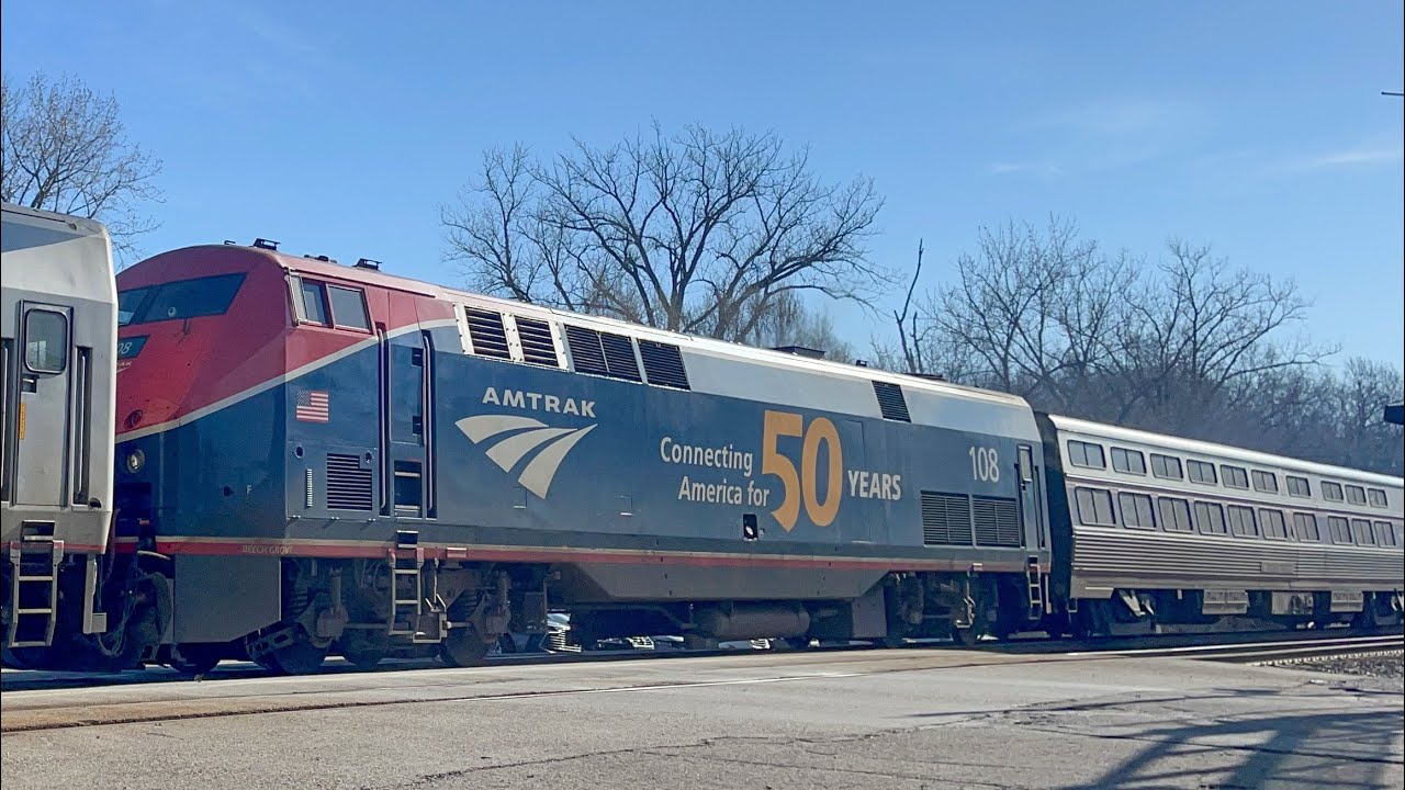 Amtrak 108 (Phase 6) trails on Amtrak 49 in Chesterton! - YouTube