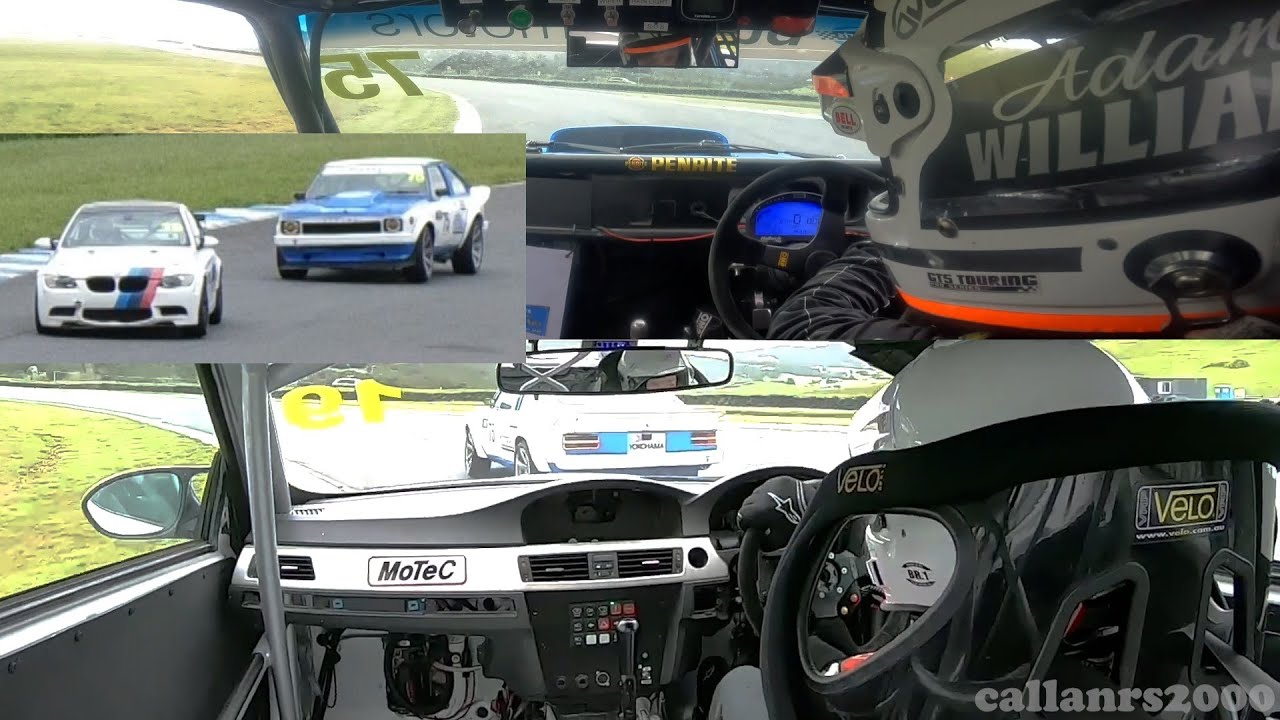 Awesome onboard battle! LS Torana A9X v E92 BMW M3 V8 IPRA Tas Improved Production Baskerville ...
