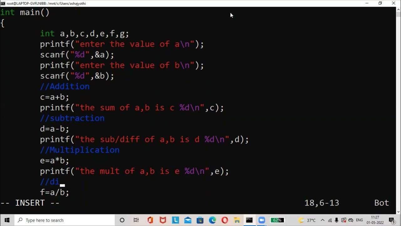 Arithematic Operators Program In C Language In Ubuntu Terminal Youtube