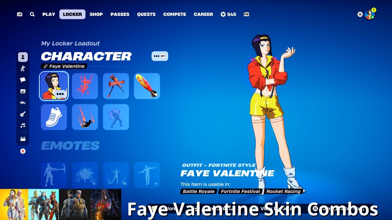 Faye Valentine Skin Combos (Fortnite Battle Royale) - YouTube