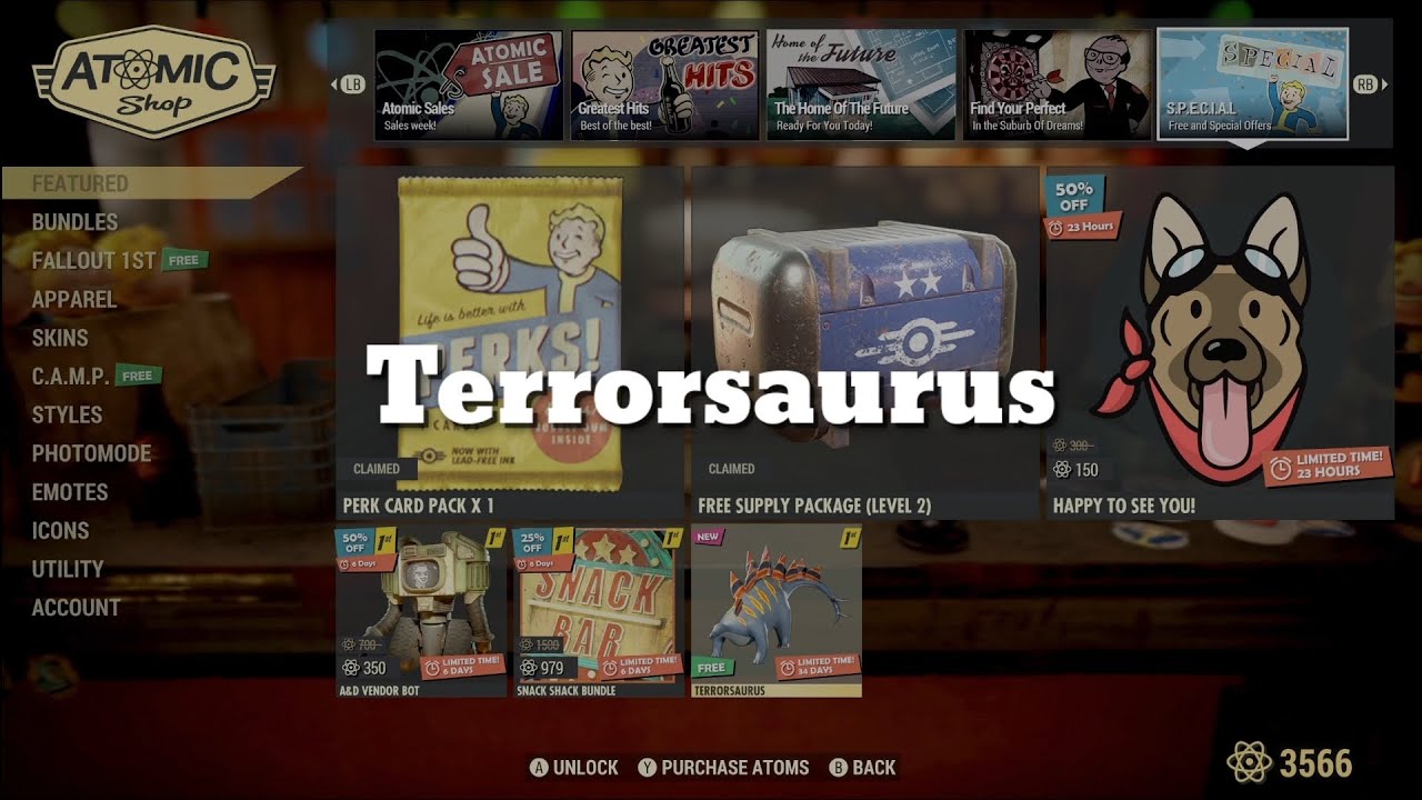 Fallout 76 - The Fallout 1st monthly free item oct - Terrorsaurus - no ...