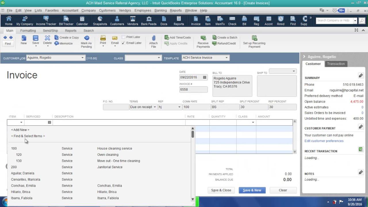 Splitting commissions bewteen two reps on Quickbooks invoice - YouTube