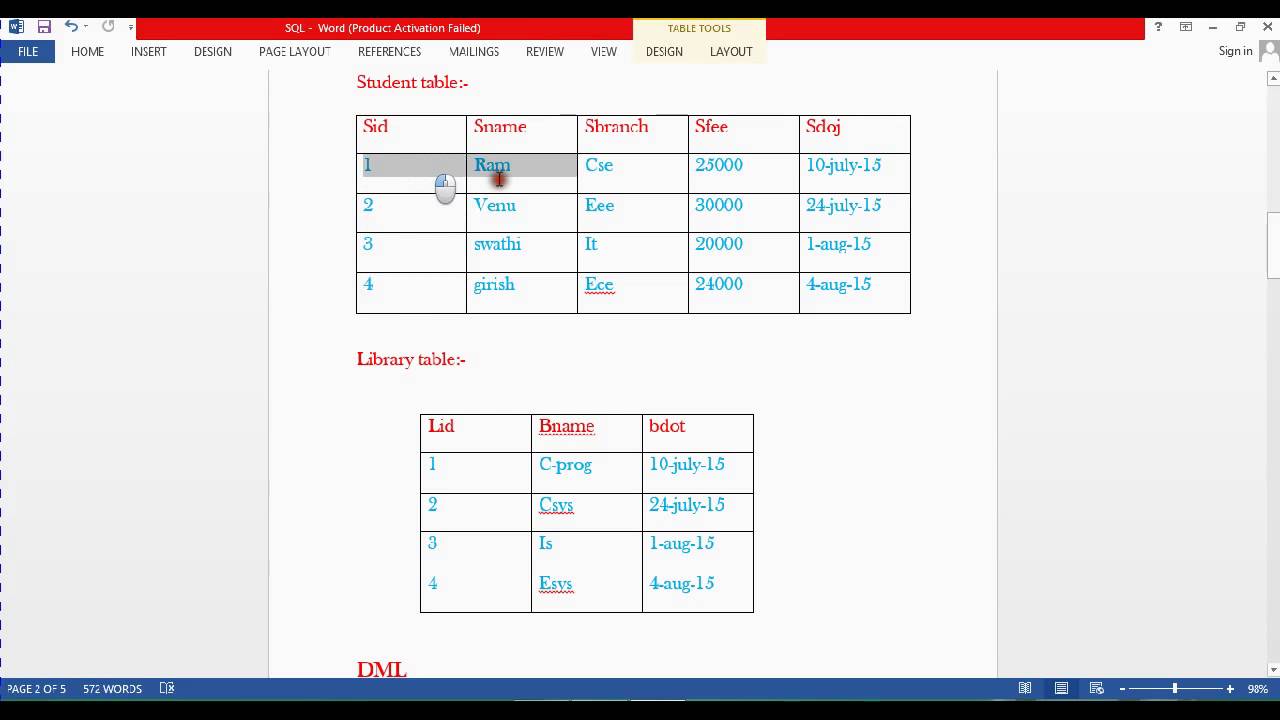 Sql Telugu Lesson1create Table Insert Select Youtube