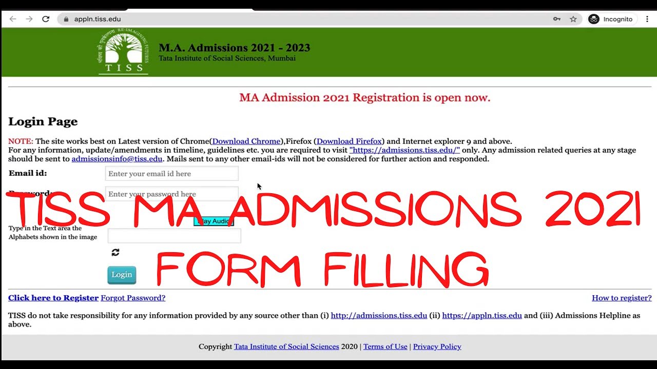 TISS MA Admissions 2021 Form Filling - YouTube