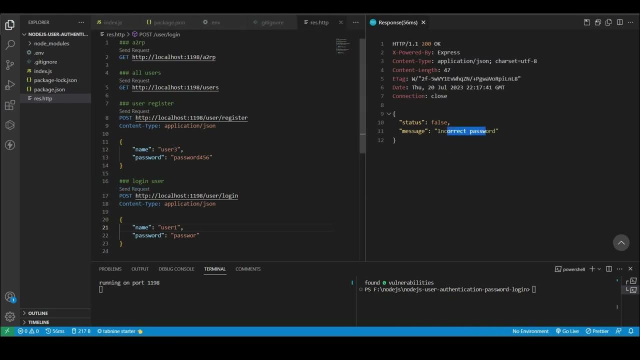 Nodejs User Authentication Hashed Password Login Youtube