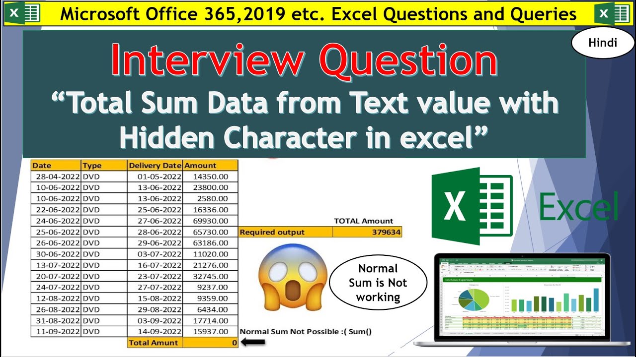 Total Sum Data From Text Value With Hidden Character In Excel 8824