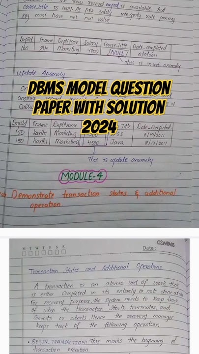 DBMS Model question paper solution 2024|Module 4|#dbms #vtu #importantquestions # ...