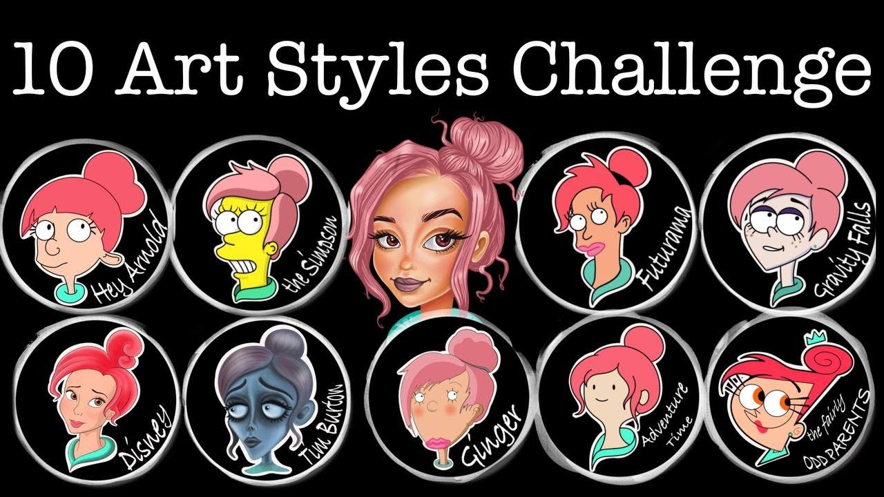 10 ART STYLES CHALLENGE / Drawing In Different Cartoon Styles ...