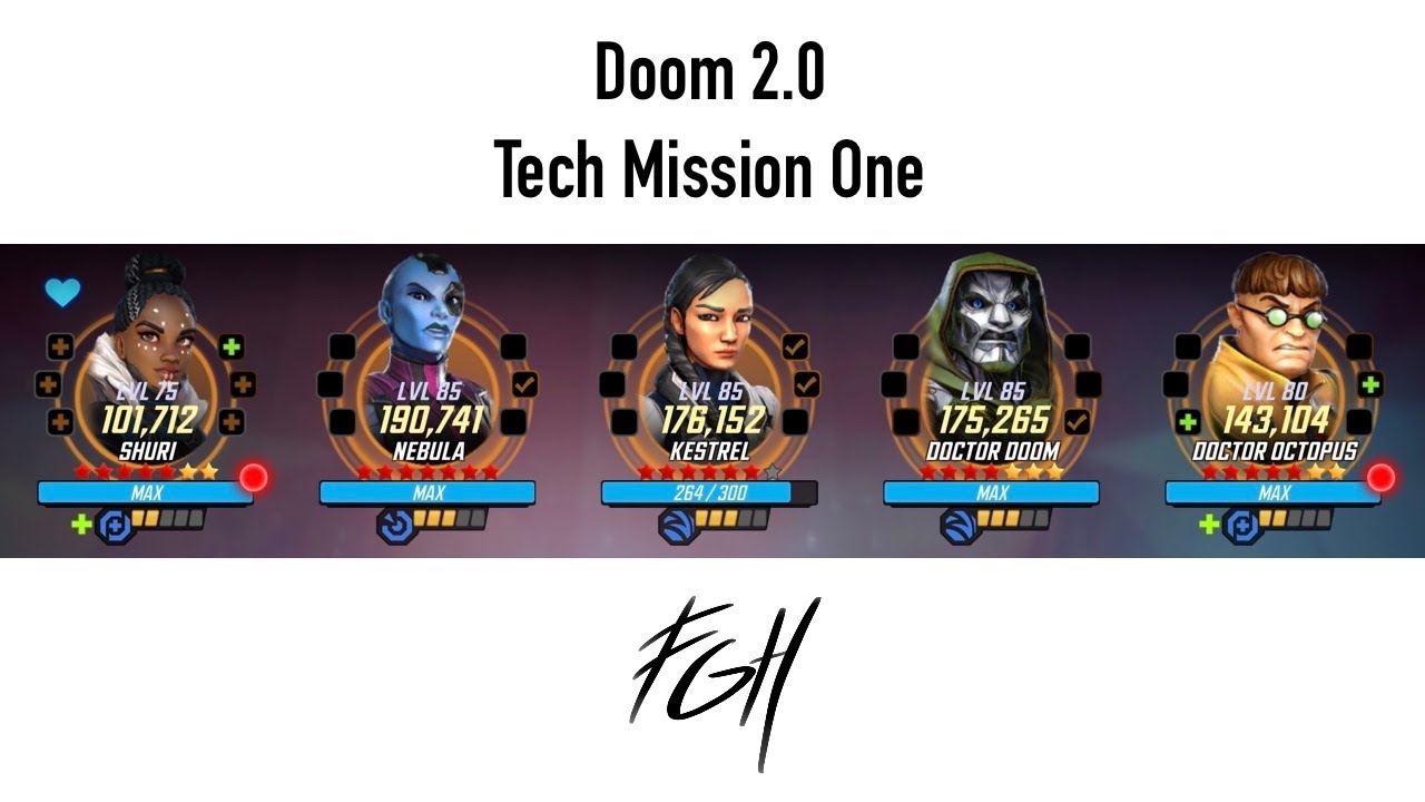 Doom 2 Tech Mission 1 - One Shot Node C8 D8 F8 J8 L8 M8 - Marvel Strike Force MSF - YouTube