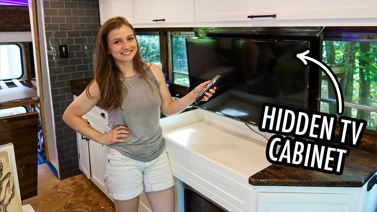 Crazy & Unusual Skoolie Design Ideas | Hidden TV Cabinet & Slide Out ...