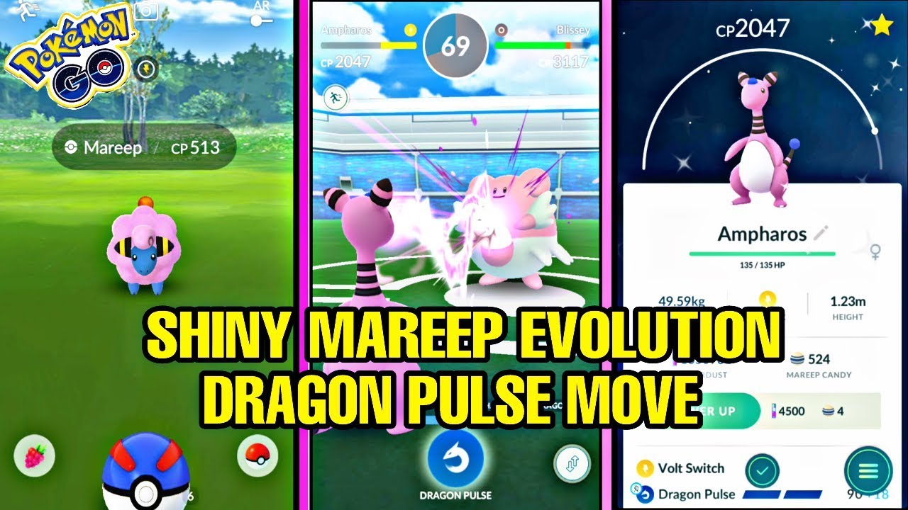 SHINY MAREEP EVOLUTION & DRAGON PULSE EXCLUSIVE MOVE GYM BATTLE ...