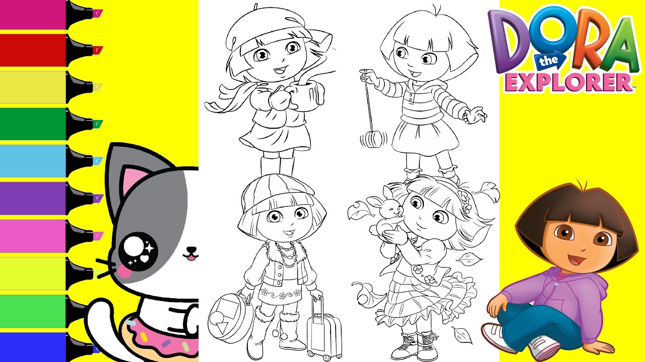 Dora the Explorer Coloring Book Compilation Dora in Many Outfits ...