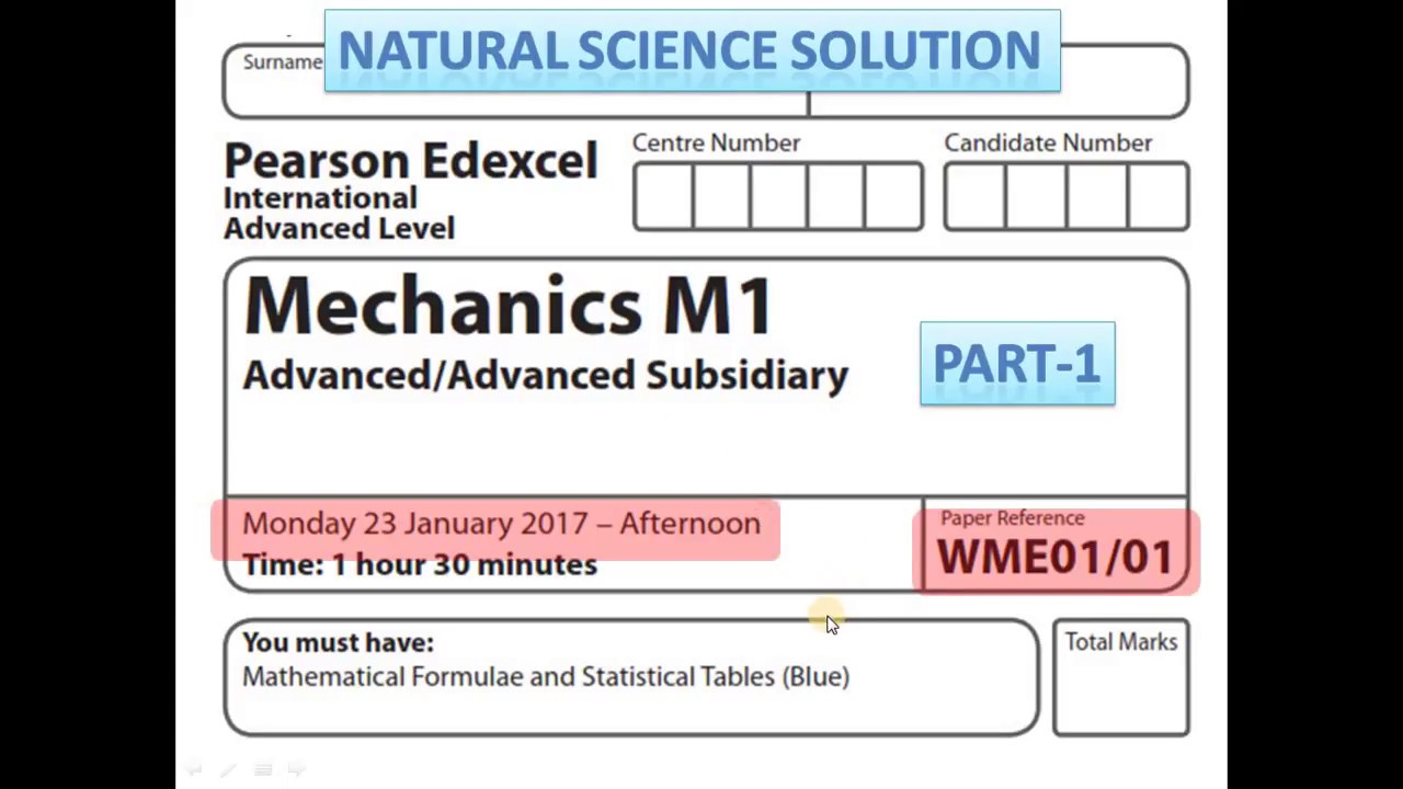 Edexcel IAL Math M1 Jan 17 part 1 - YouTube
