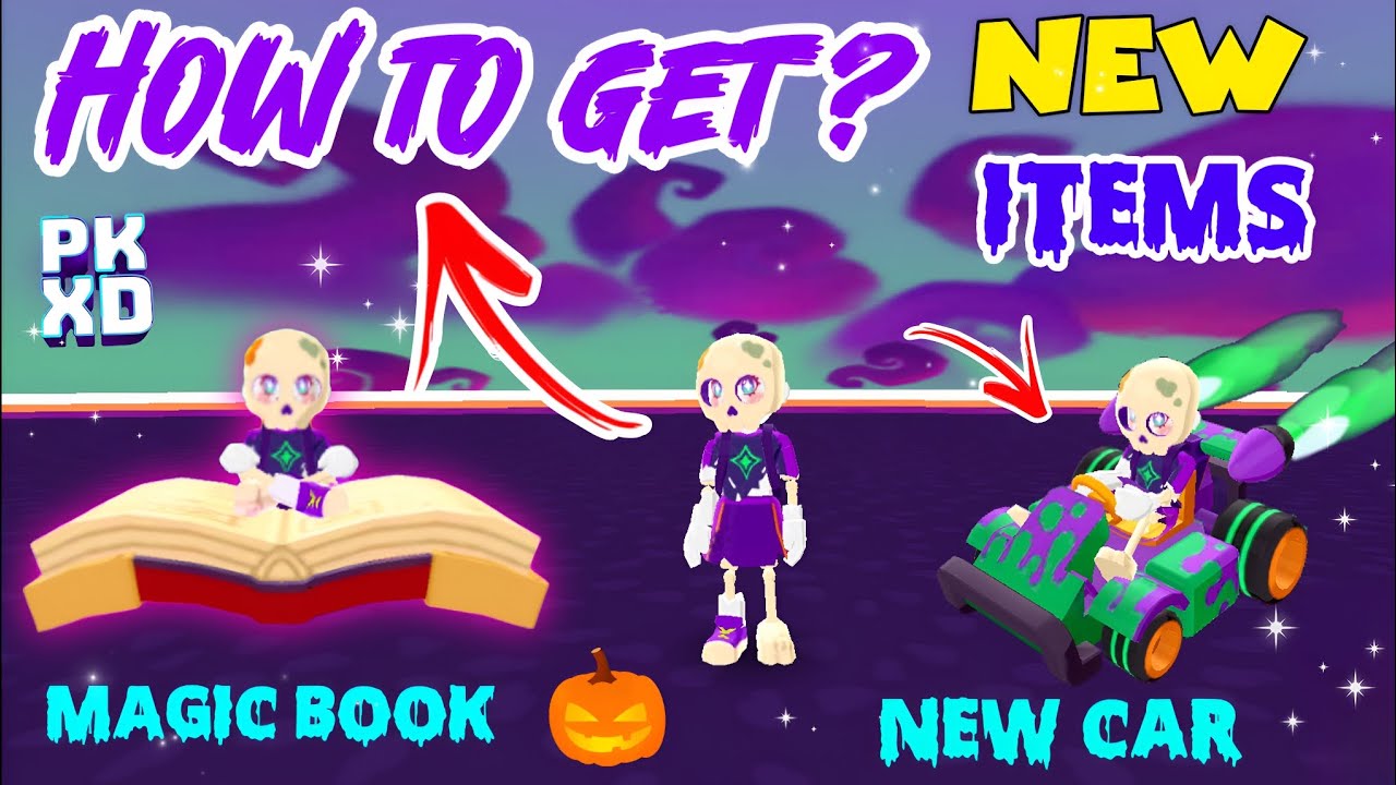 How to Get New items In PK XD ( Magic kart, flying book, skeleton ...