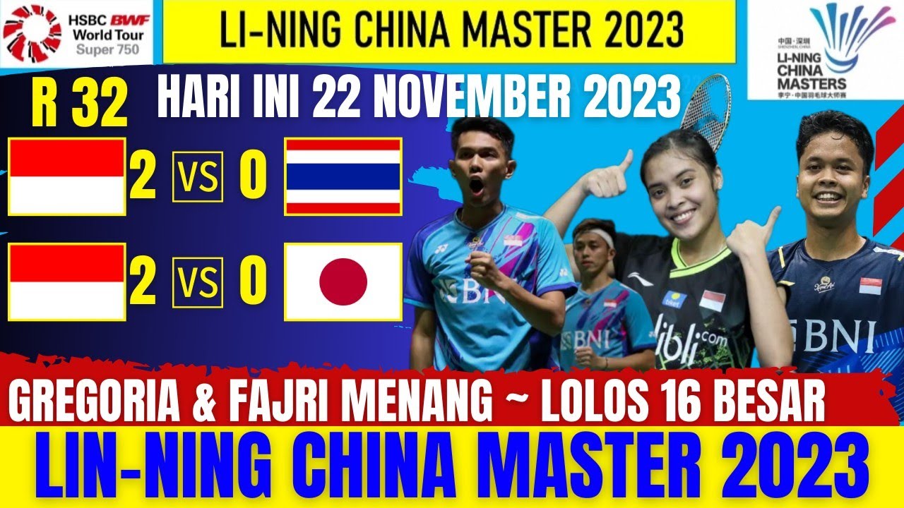 Hasil 32 Besar CHINA MASTER 2023 Hari ini~ Gregoria & Fajar/Rian MENANG dan Lolos 16 Besar - YouTube