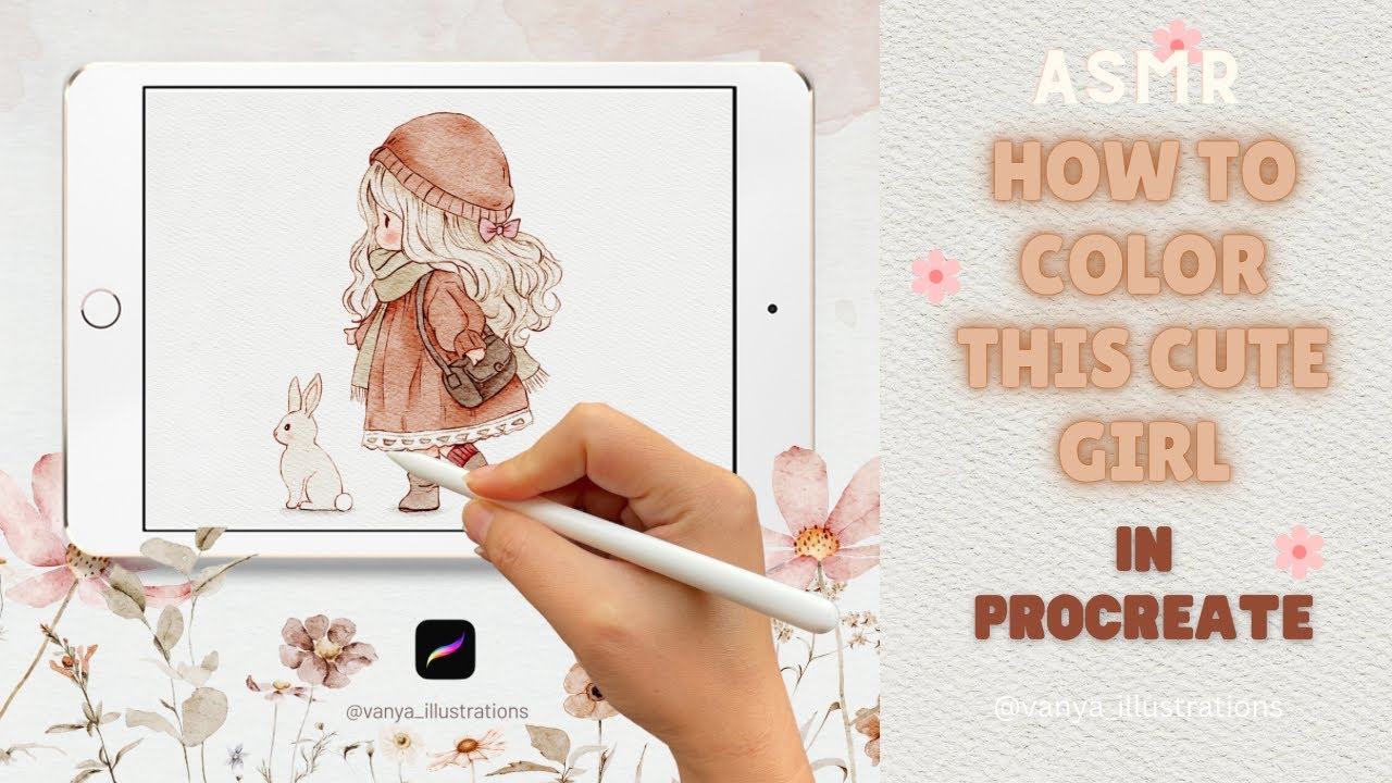How to draw / color a cute anime girl in Procreate | ASMR satisfying ...