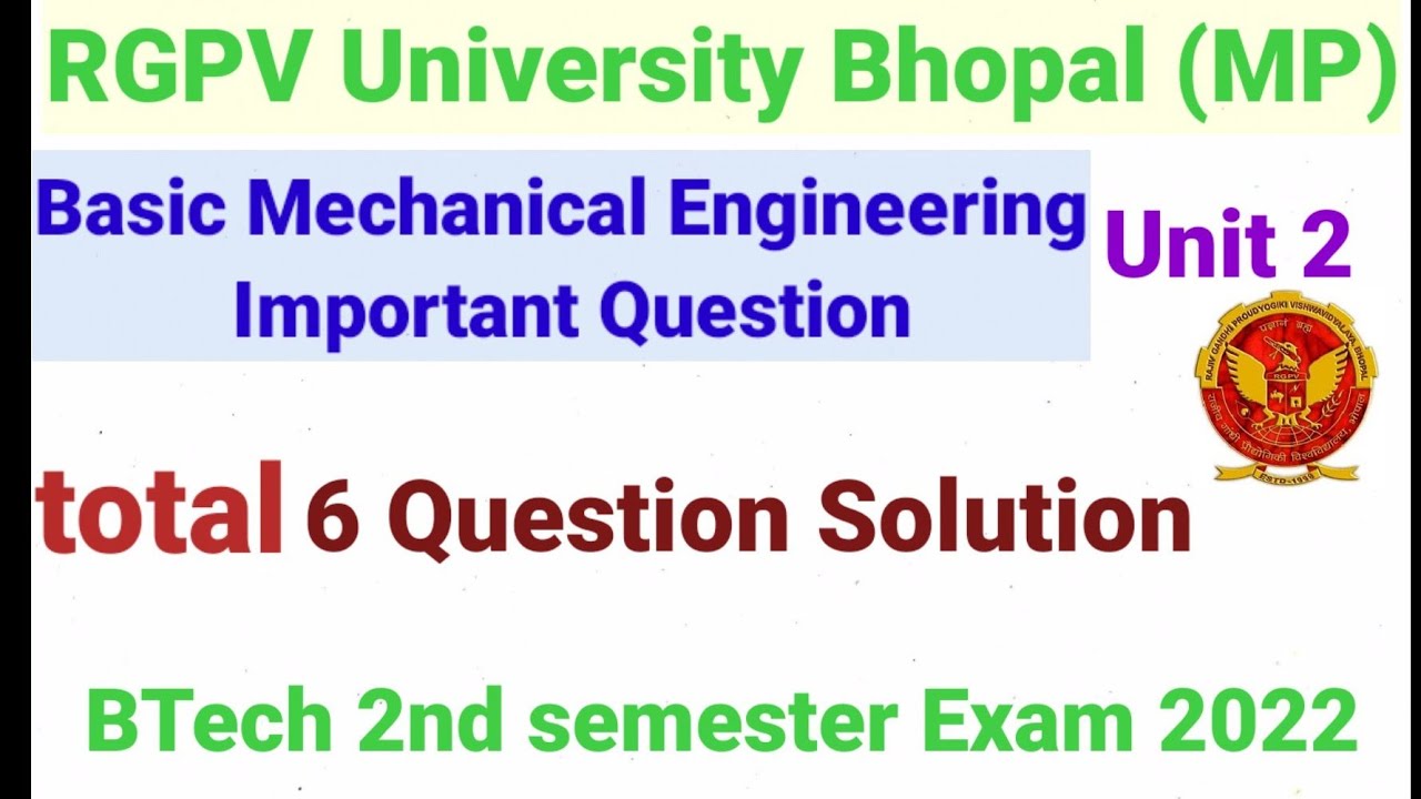 RGPV Basic Mechanical Engineering Important Question || Unit 2 || RGPV BTech 2nd semester Exam ...