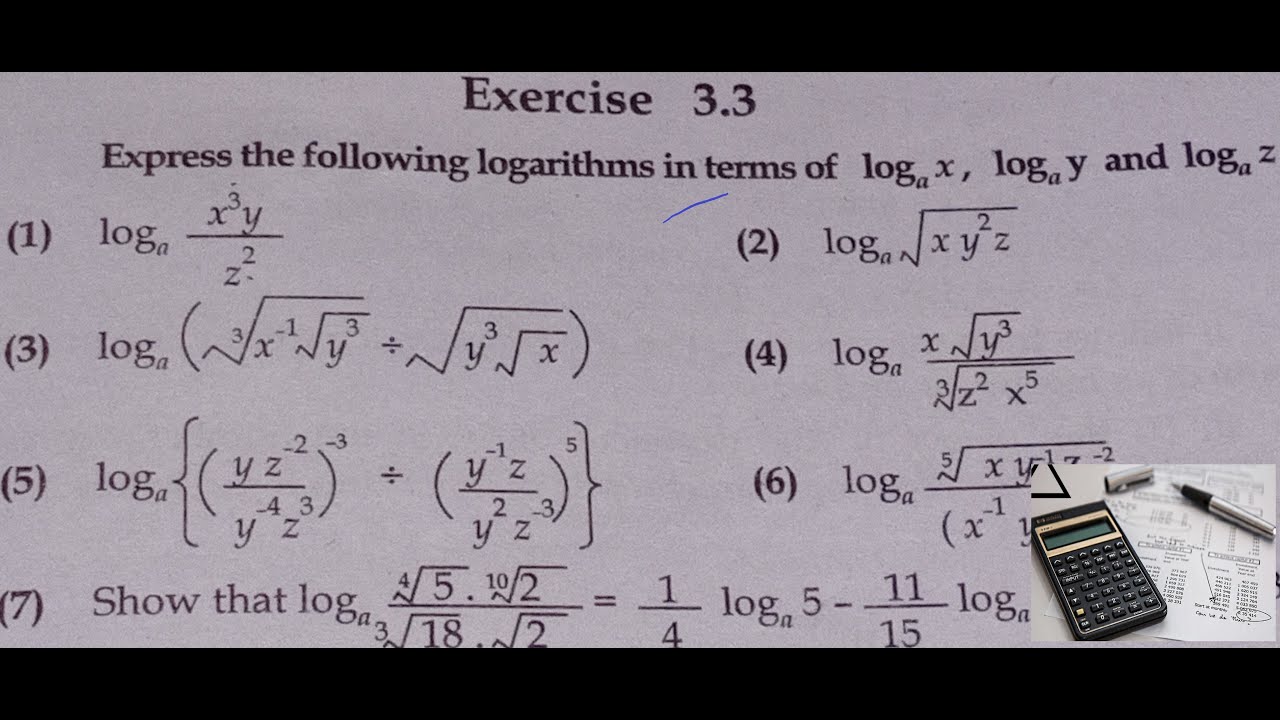 ch . logarithm EX 3.3 Q no 7 class 10 sindh text board - YouTube