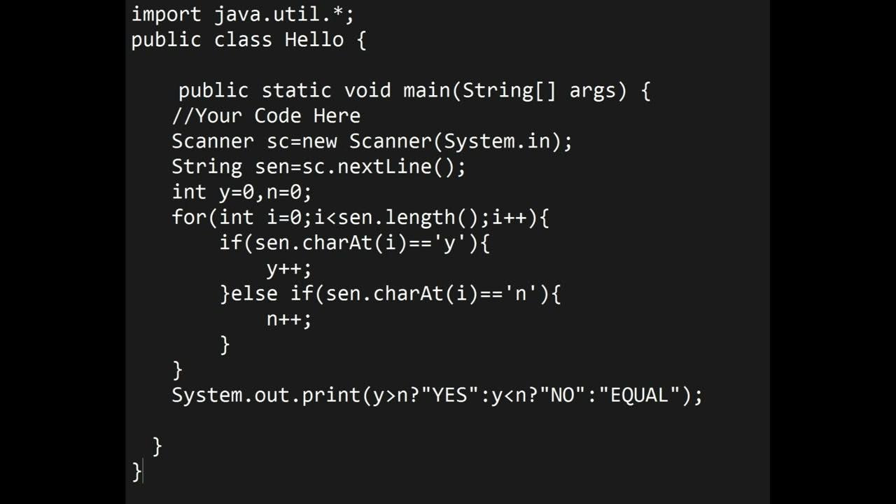 SkillRack-Daily Challenge - String - YES or NO or EQUAL (Program Id: 8387) 06/02/2023 (JAVA/C ...