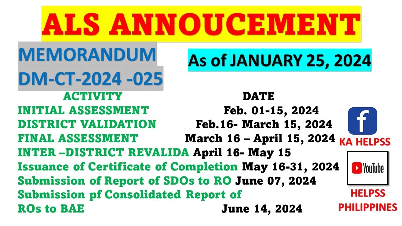 ALS LEARNERS NO EXAM THIS YEAR 2024 BUT YOU NEED TO COMPLY THE ...