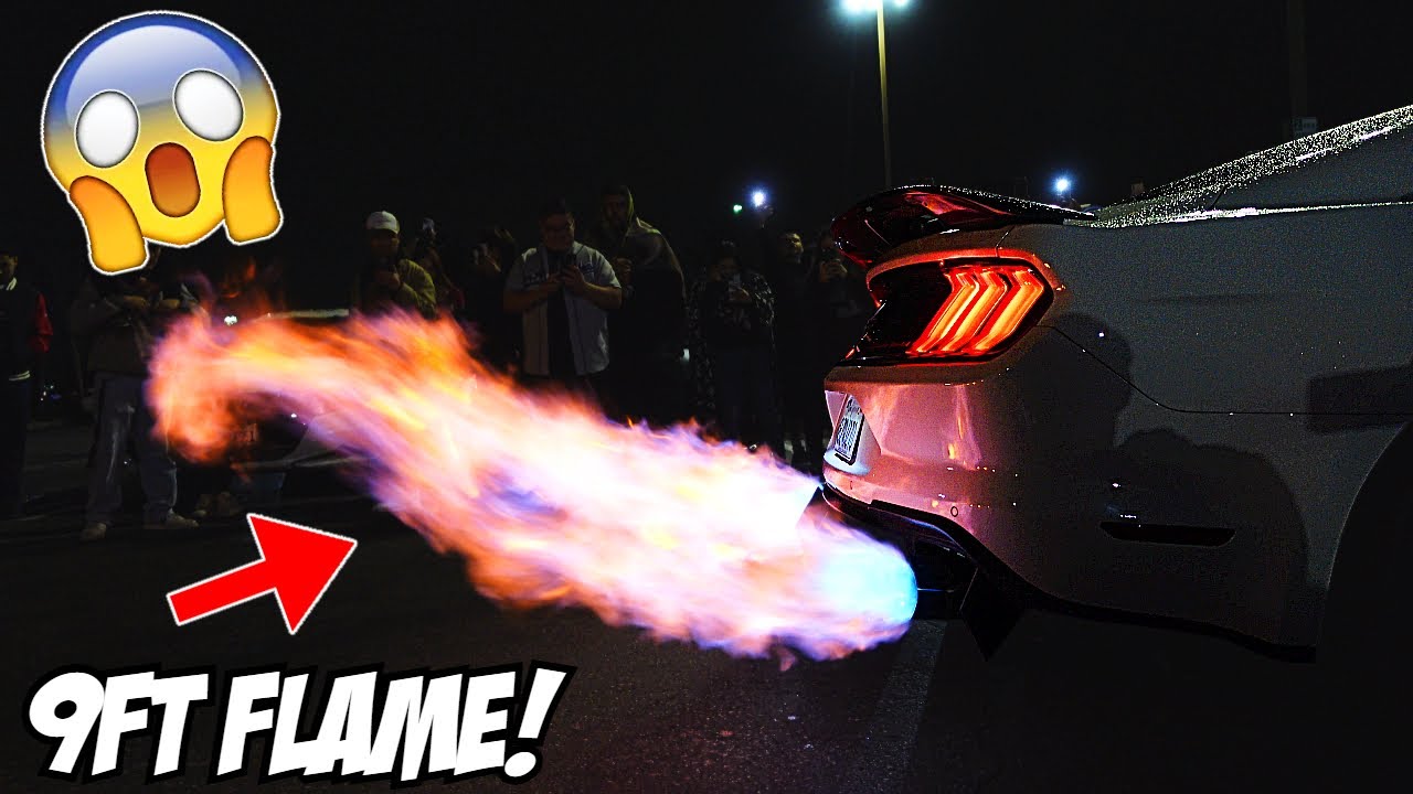 INSANE GT MUSTANG SHOOTS 9FT FLAME! *burnouts* - YouTube