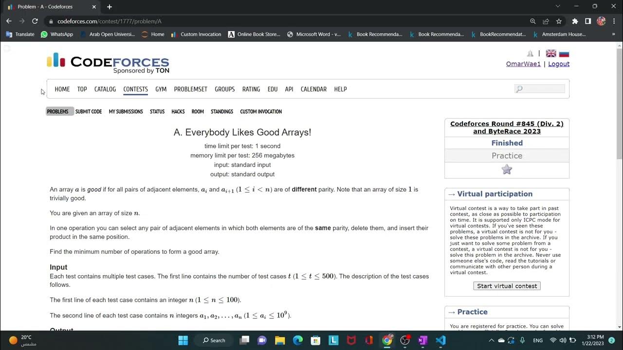 Codeforces Round #845 (Div. 2) and ByteRace 2023 A. Everybody Likes Good Arrays! (Arabic) - YouTube