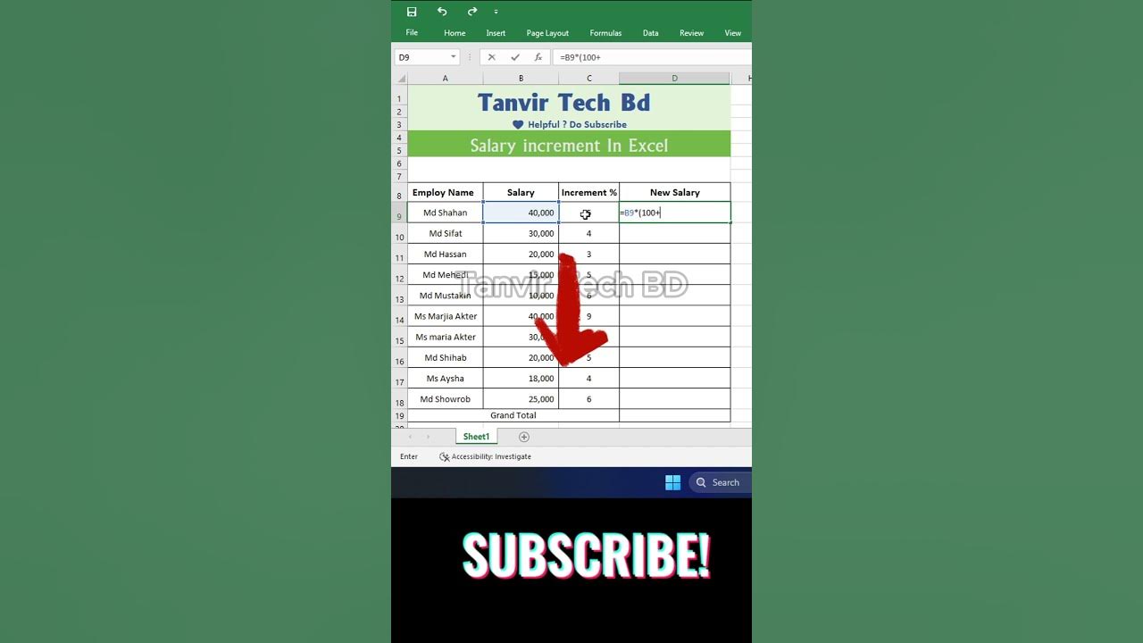 How To Make Salary Increment Sheet In Excel Shortvideo Tutorial Shortsviral Youtube