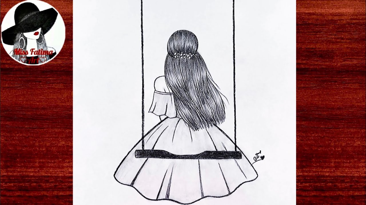 How to draw a Girl sitting on a Swing || Easy pencil drawing || Girl on ...